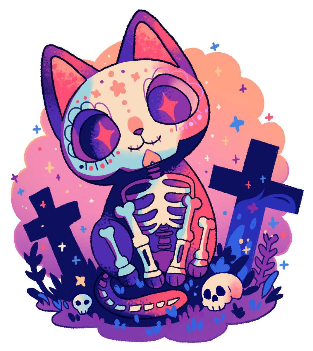 Day of the Dead Skeleton Cat Sticker – princesscecily